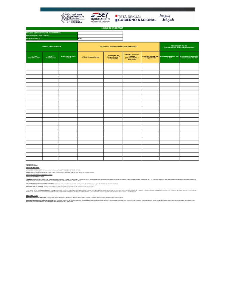 Modelo de Libro Ingreso y Egreso para IRP (Prestación de Servicios en ...