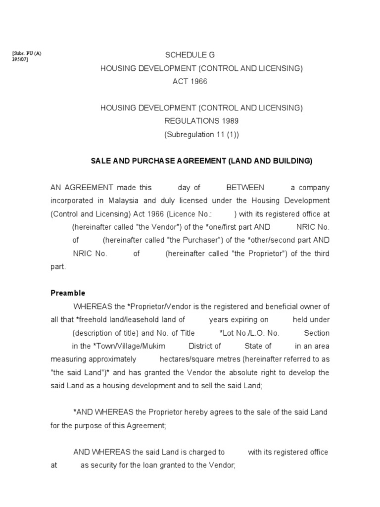 Schedule G Sale and Purchase Agreement (Land and Building), Contract ...