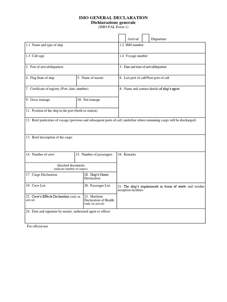 Imo General Declaration Dichiarazione Generale | Download Free PDF ...