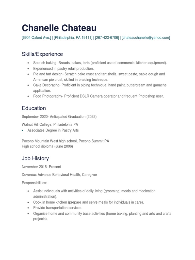 Chanelle Chateau Resume Final Draft 1 | PDF | Career & Growth | Business