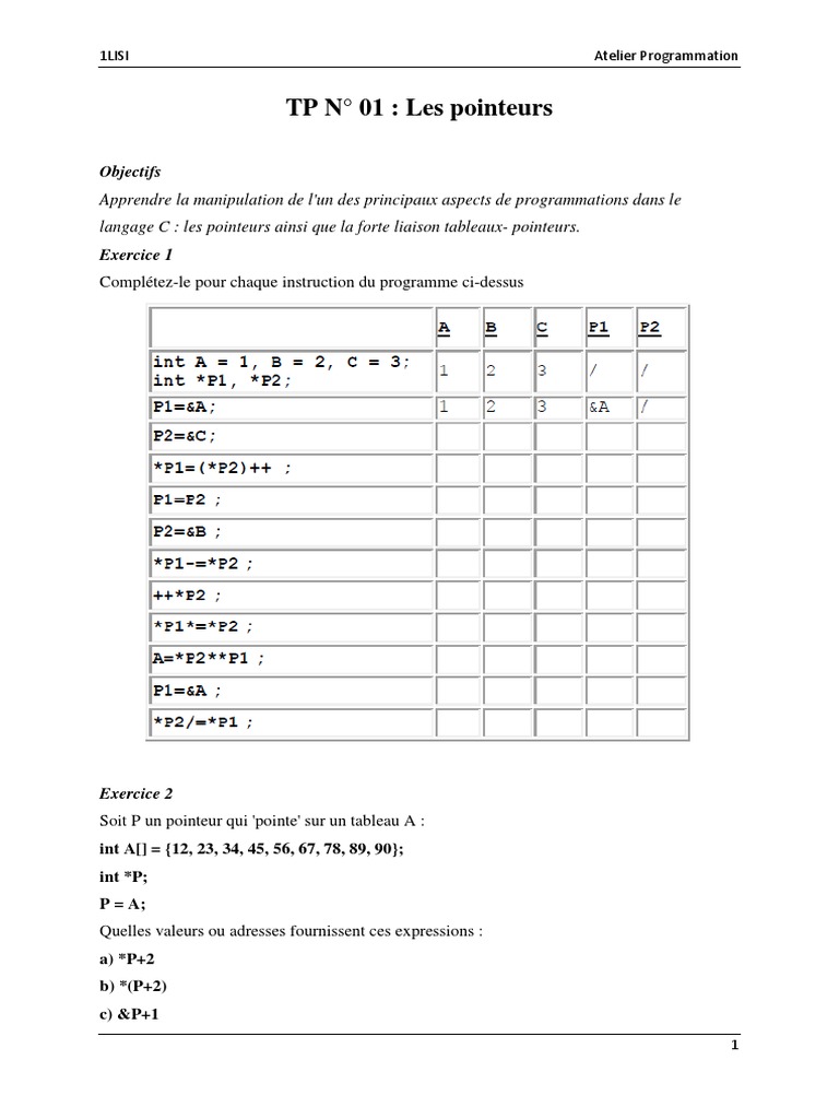 TP 1 Et 2 | PDF | Pointeur (programmation) | Tableau (structure de données)