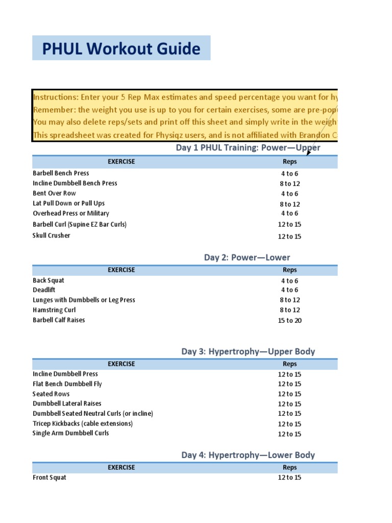 PHUL Workout Guide: Day 1 PHUL Training: Power-Upper | PDF | Individual Sports | Weight Training
