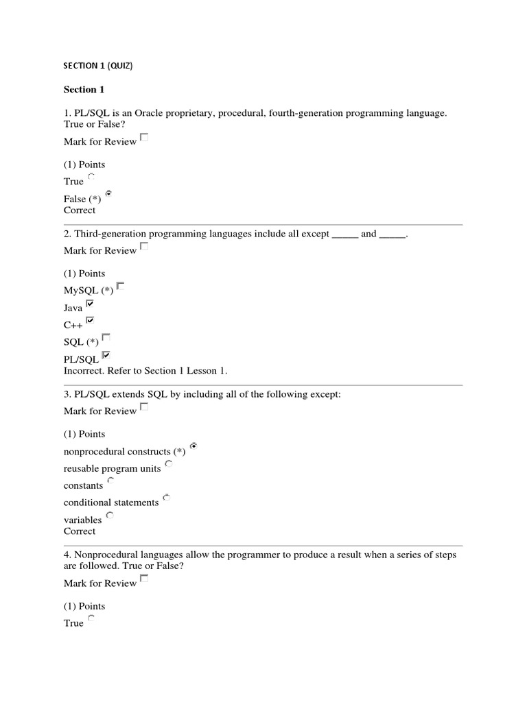 Section 1 (Quiz) | PDF | Pl/Sql | Computer Data