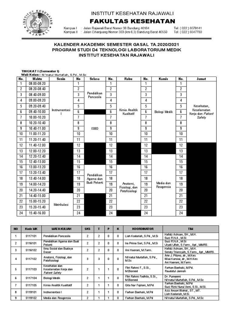 D4 TLM - Jadwal Kuliah Dan Kalender Akademik GASAL TA2020-2021 - Fix - 3 September 2020-1 | PDF