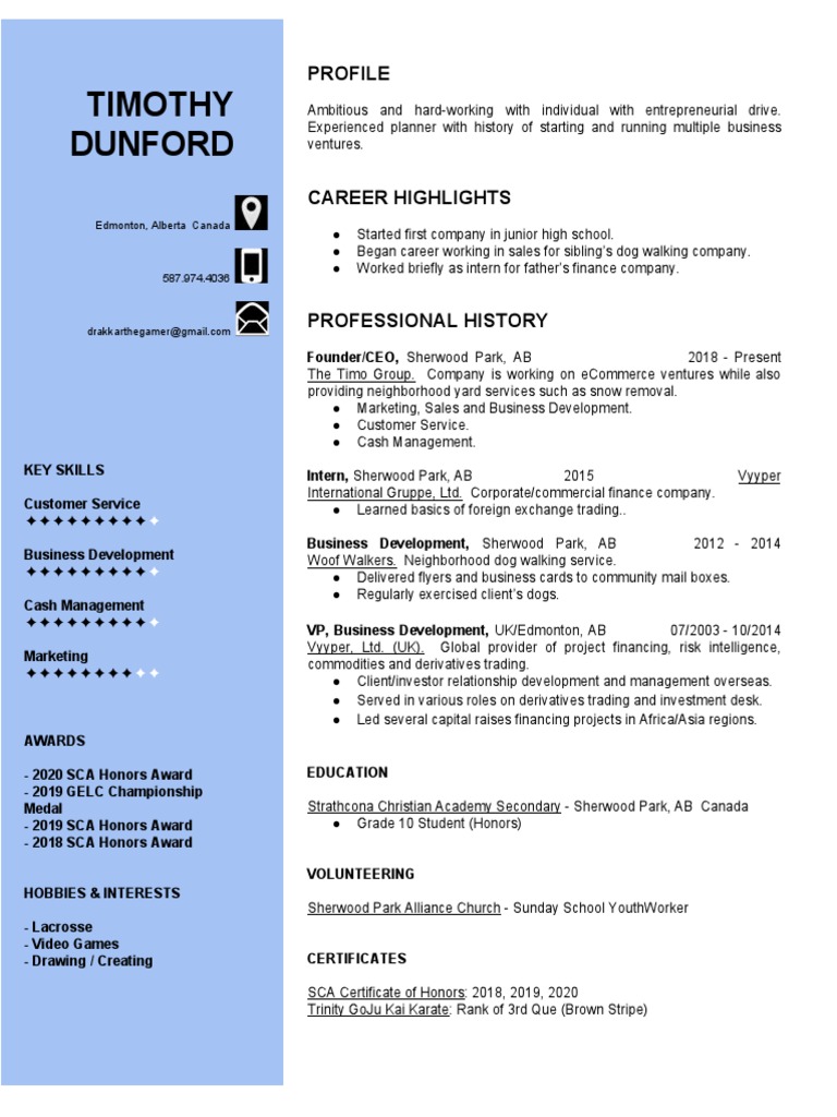 Dunford Timothy Resume 1 | PDF | Corporations | Financial Markets