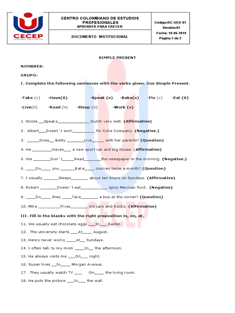 Presente Simple-Ingles 2 | PDF | Grammar | Syntax