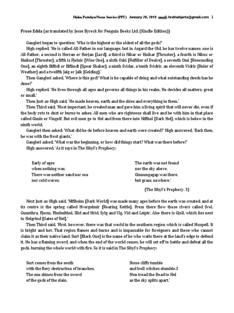Prose Edda (As Translated by Jesse Byrock For Penguin Books Ltd ...