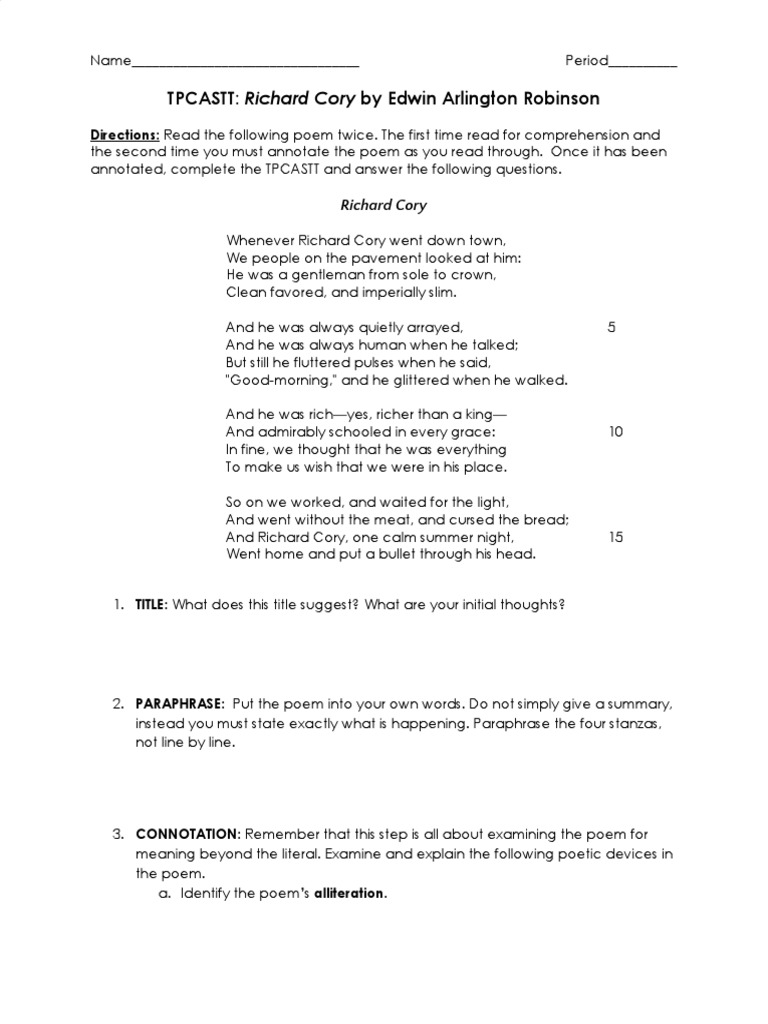 Tpcastt Richard Cory | PDF | Poetry