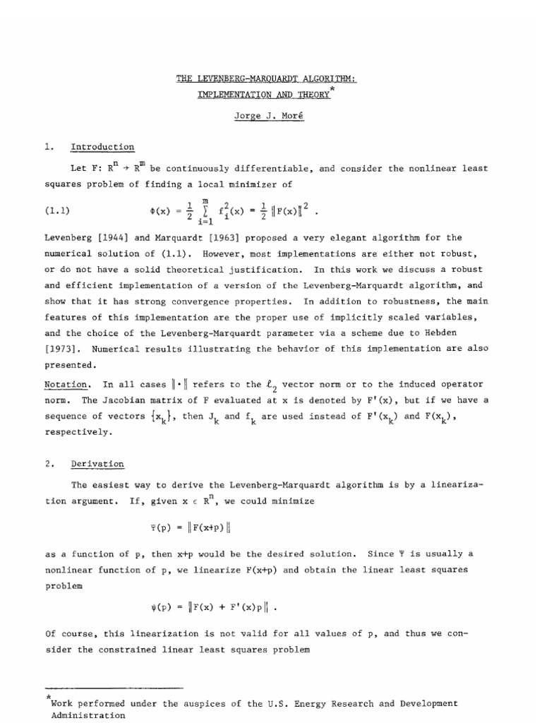 The Levenberg Marquardt Algorithm Implementation And Theory Pdf Mathematical Optimization