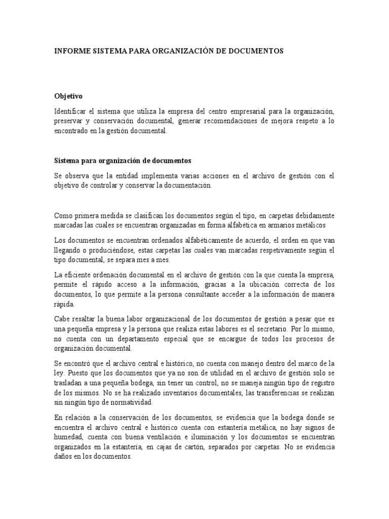 Informe Sistema para Organización de Documentos | PDF | Archivo de ...