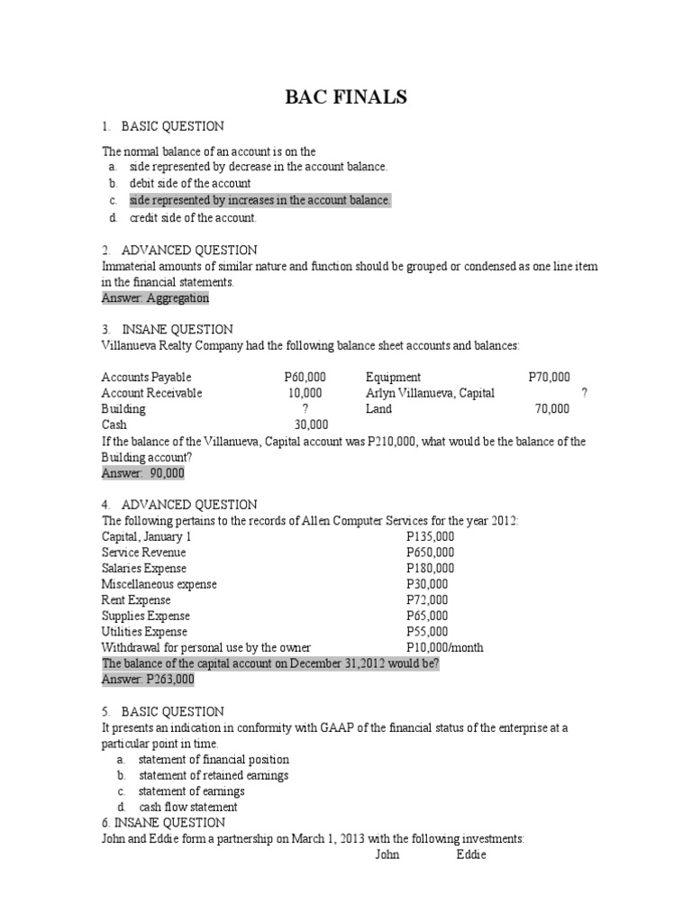 Bac Finals | PDF | Debits And Credits | Expense