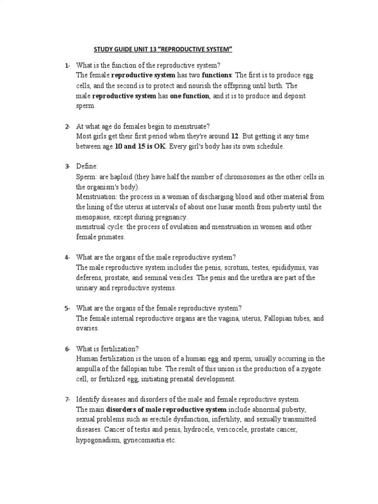 Male Reproductive System Study Guide