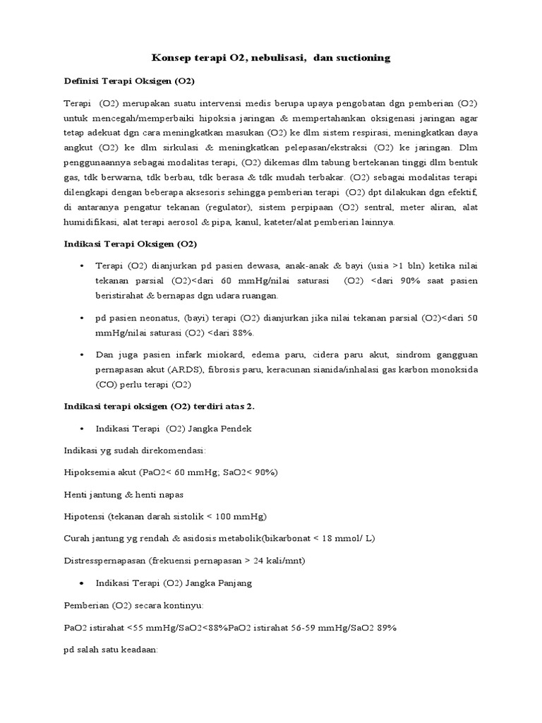 Makalah Konsep Terapi O2, Nebulisasi, Dan Suctioning | PDF