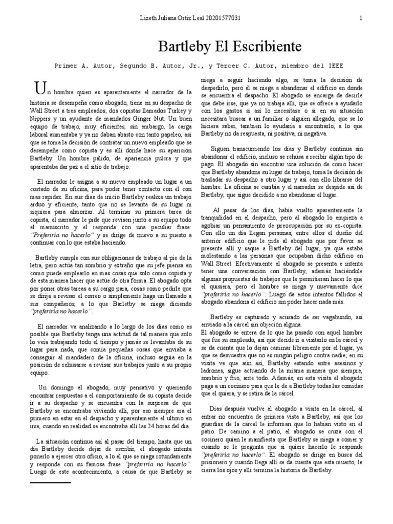 Bartleby El Escribiente | PDF | Bartleby, The Scrivener | Violencia