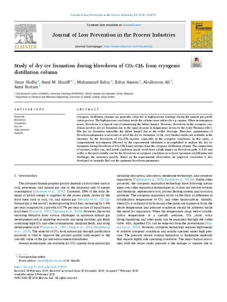 Study of Dry Ice Formation During Blowdown of CO - CH From Cryogenic ...