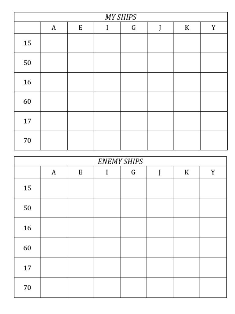 Blank Battleship NUMBERS LETTERS - Whole Page | PDF
