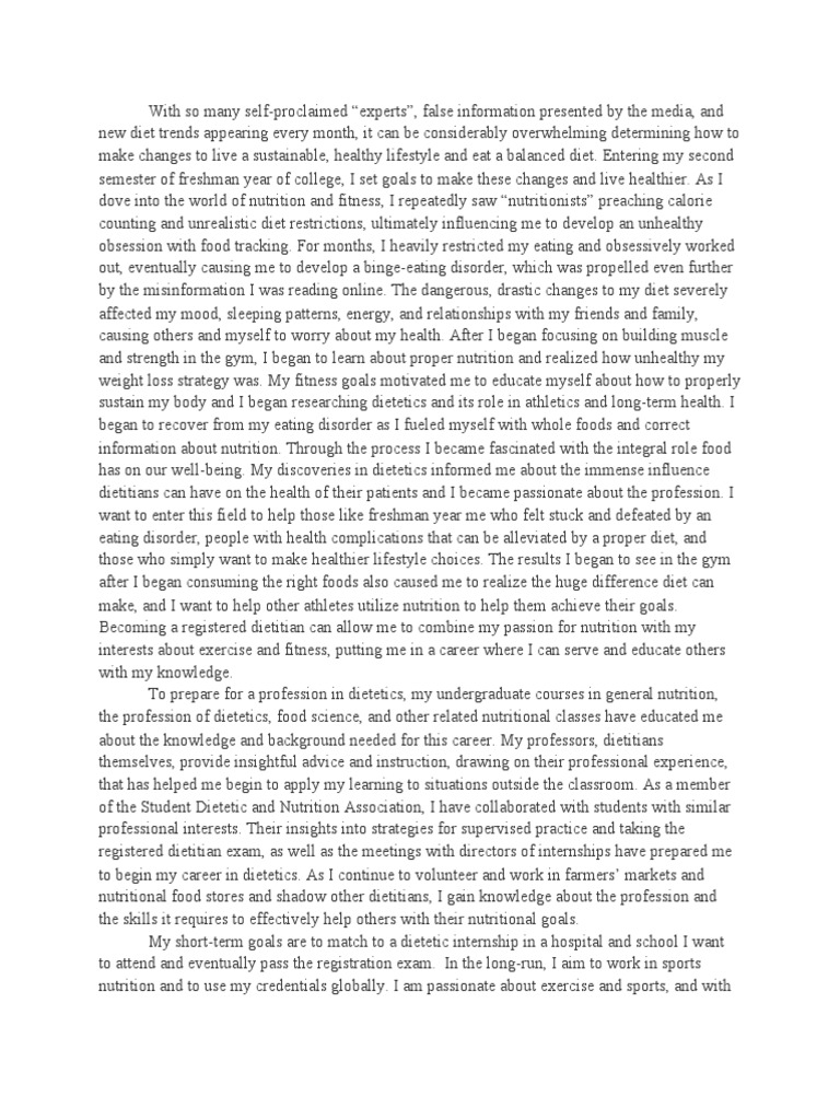 Personal Statement 1 | PDF | Dietitian | Determinants Of Health