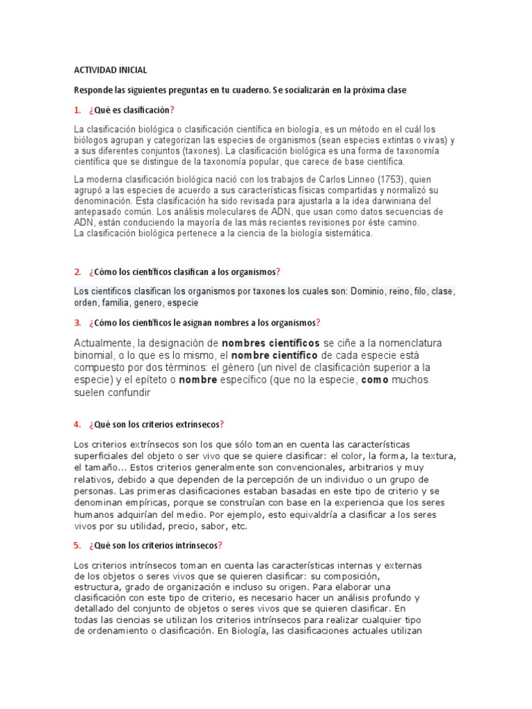 Actividad Inicial | PDF | Taxonomía (biología) | Especies