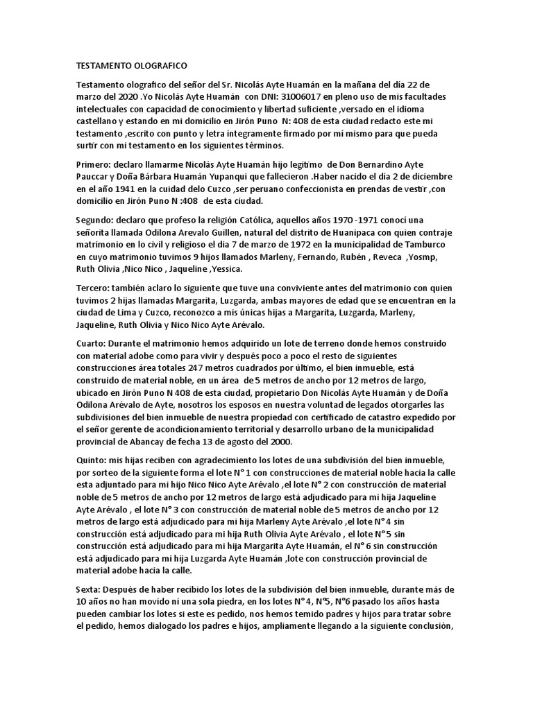 Testamento Olografico | PDF