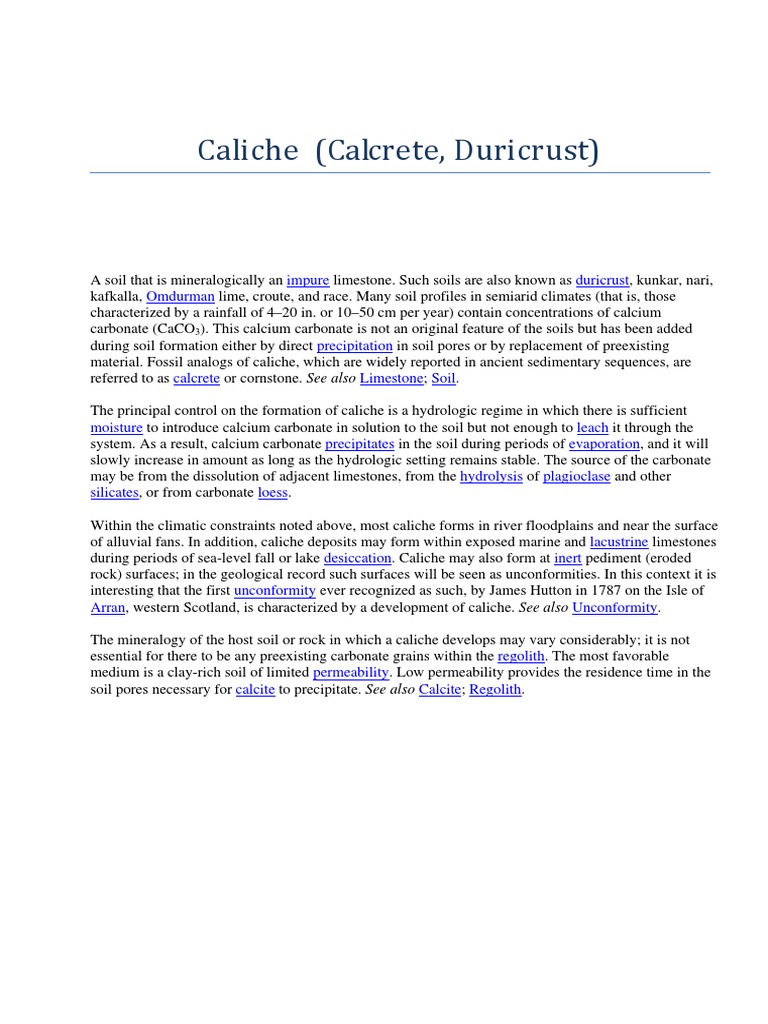 Formation and Characteristics of Caliche: A Calcium Carbonate-Rich Soil ...