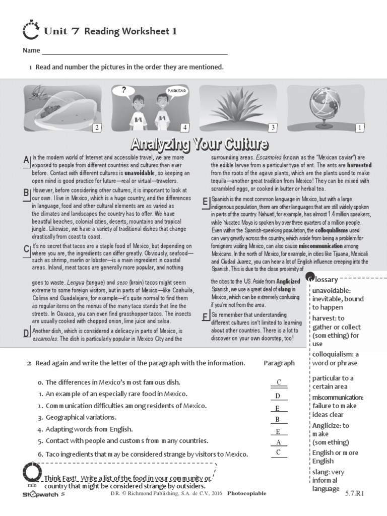 Stopwatch 5 Unit 7 Reading 1 (5.7.R1) | PDF | Mexican Cuisine | Mexico