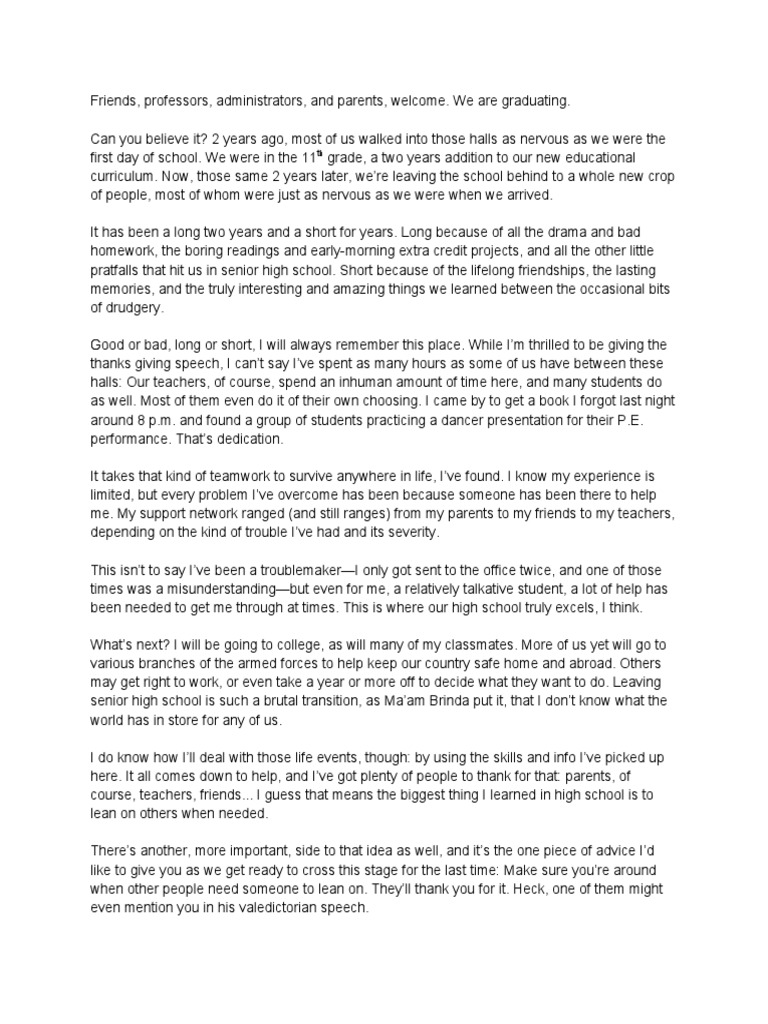 High School Graduation Speech | PDF | Behavior Modification | Learning