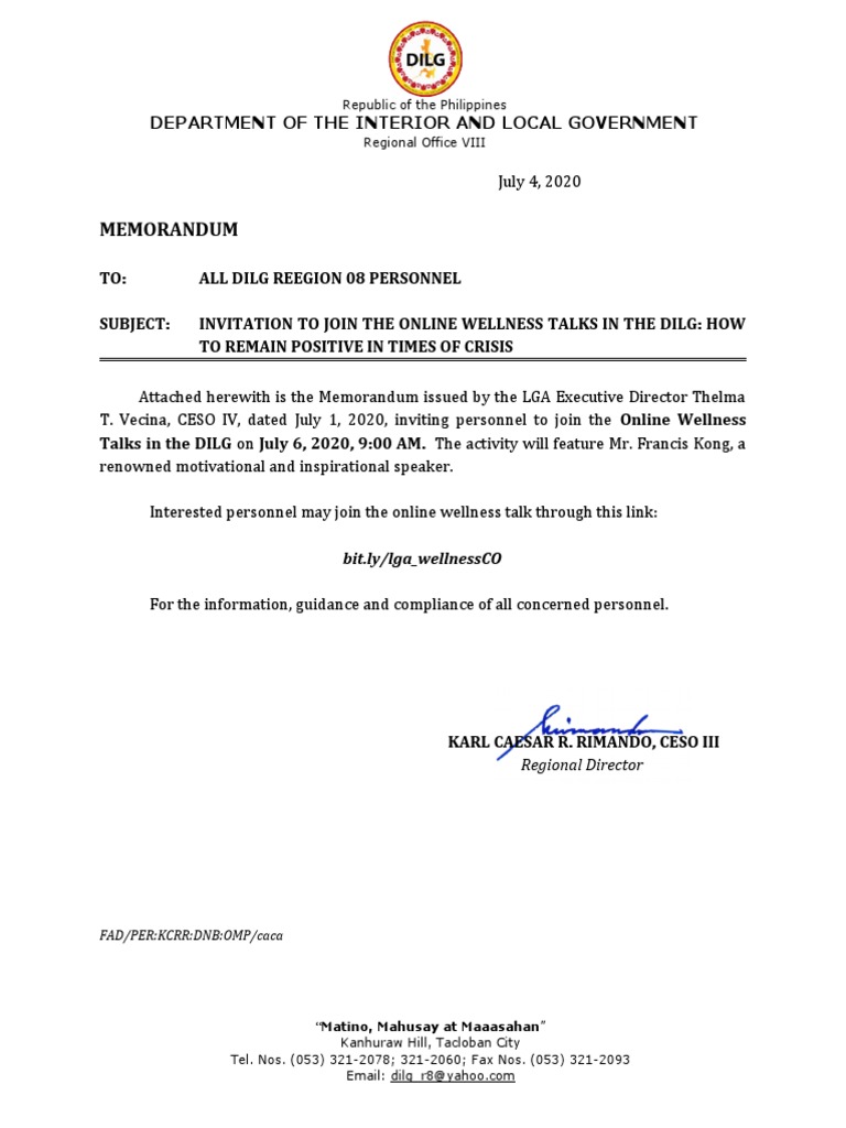Memorandum: Republic of The Philippines Regional Office VIII | PDF
