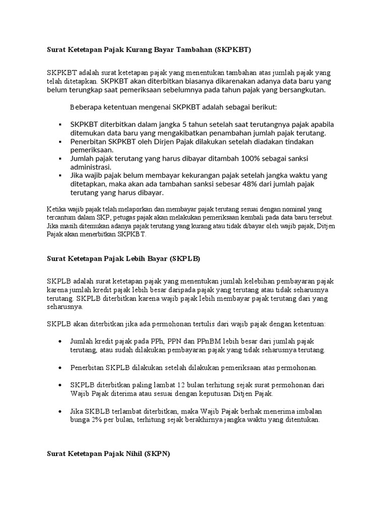 Tiga Jenis Surat Ketetapan Pajak: SKPKBT, SKPLB, dan SKPN | PDF