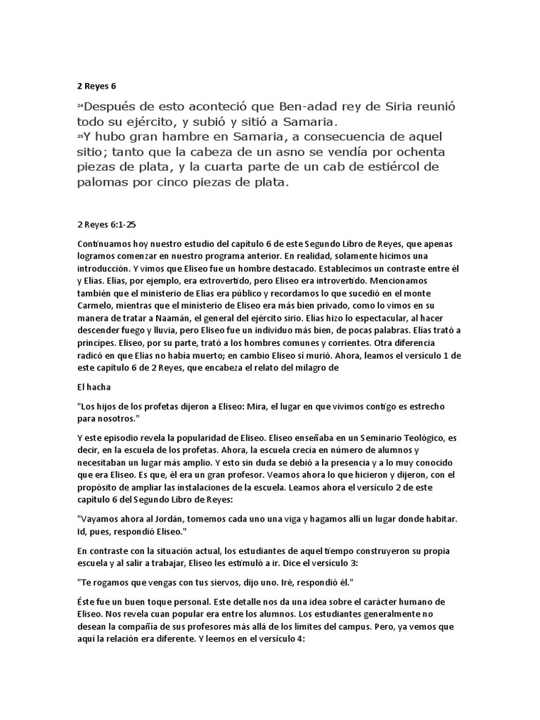2 Reyes 6 | PDF | Elijah | Cristo (título)