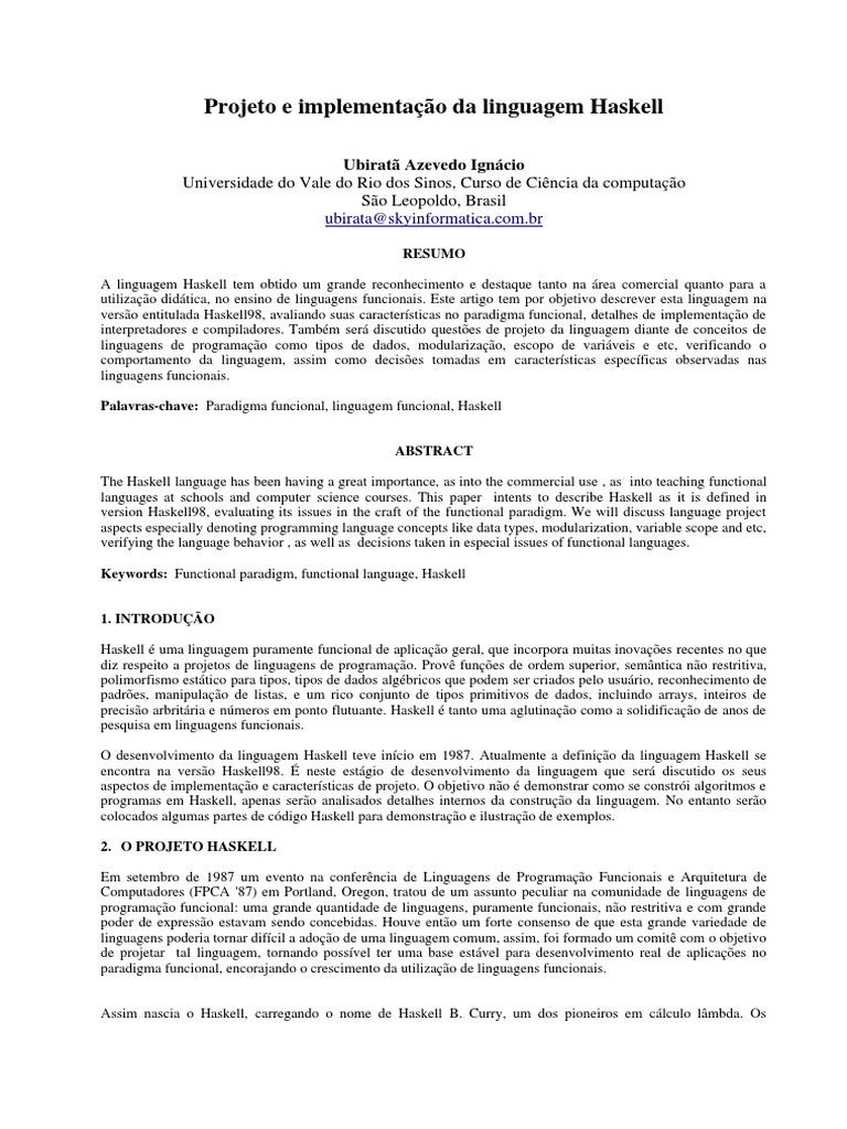 Haskell | PDF | Linguagem de programação | Programação funcional