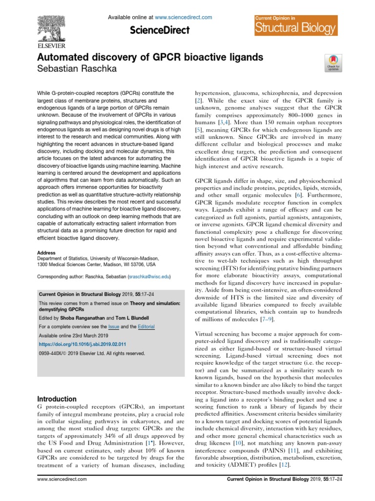 Automated Discovery of GPCR Bioactive Ligands | PDF | Docking ...
