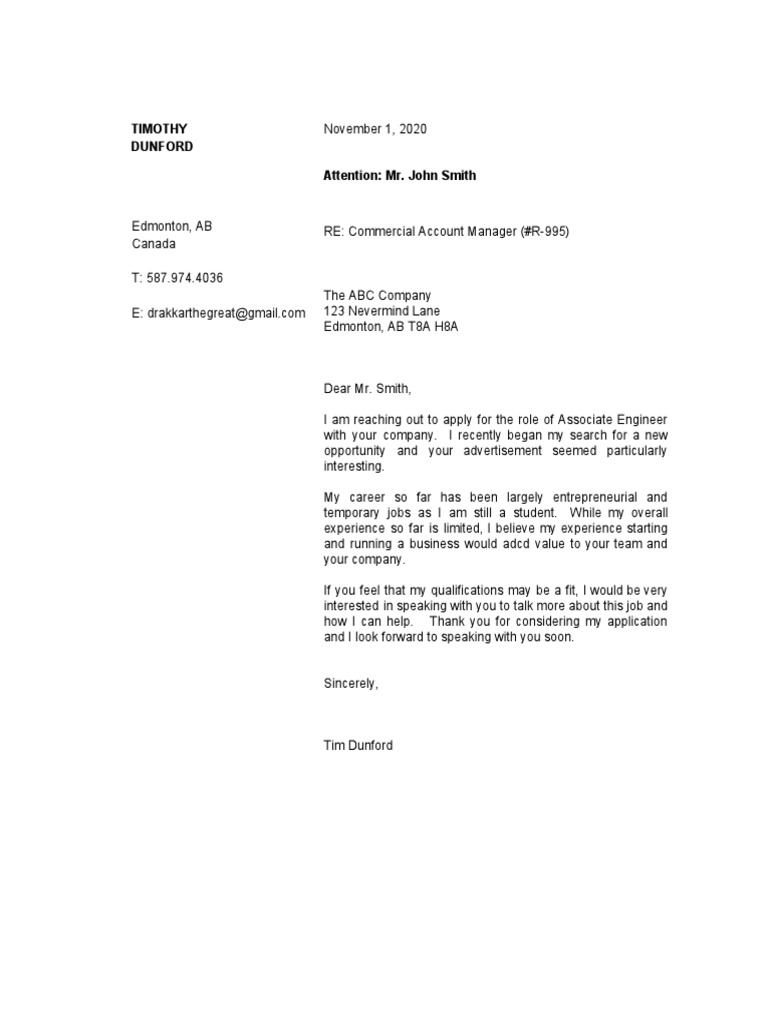 Dunford Timothy Cover Letter | PDF