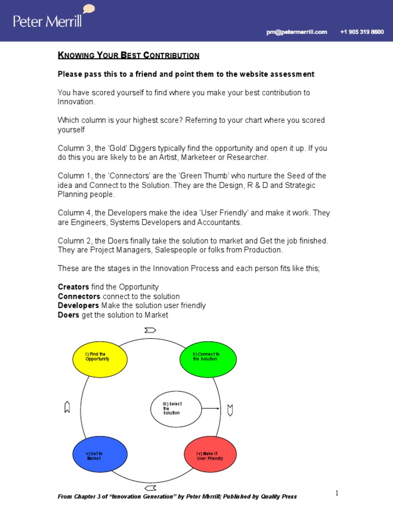 Knowing Your Best Contribution | PDF | Innovation | Creativity
