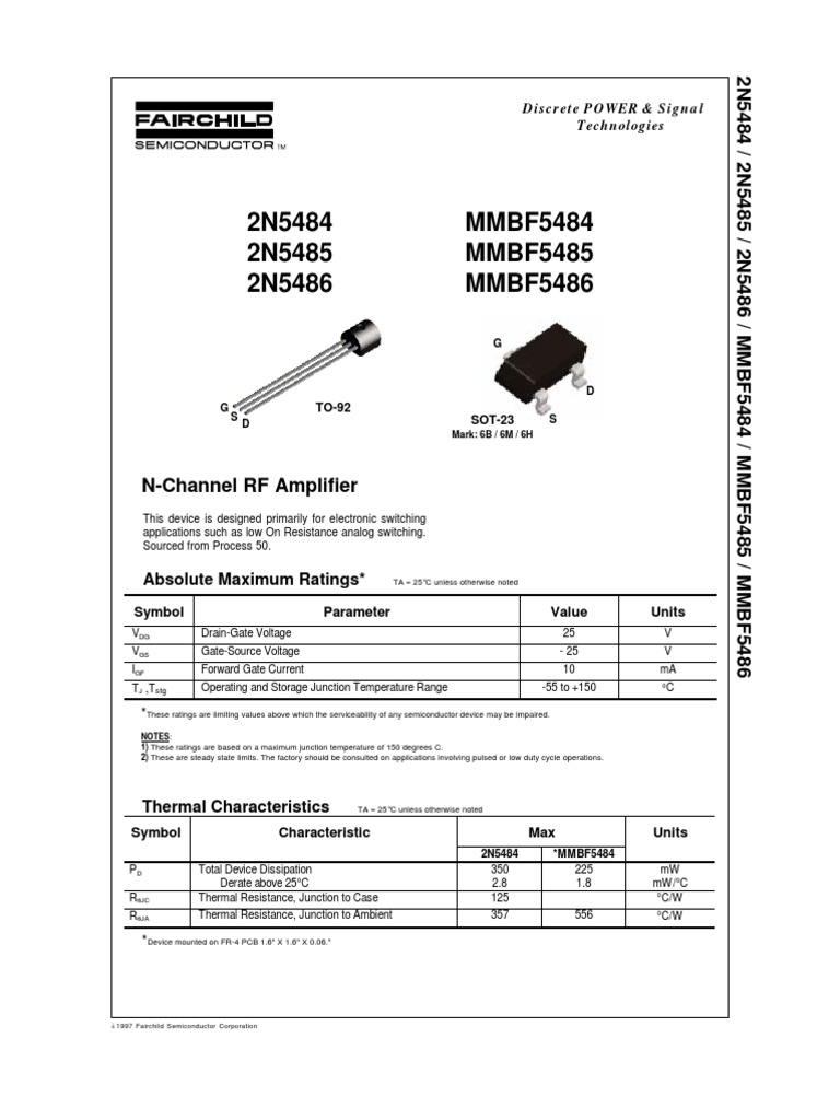 2N5484 2N5485 2N5486 MMBF5484 MMBF5485 MMBF5486: N-Channel RF Amplifier ...