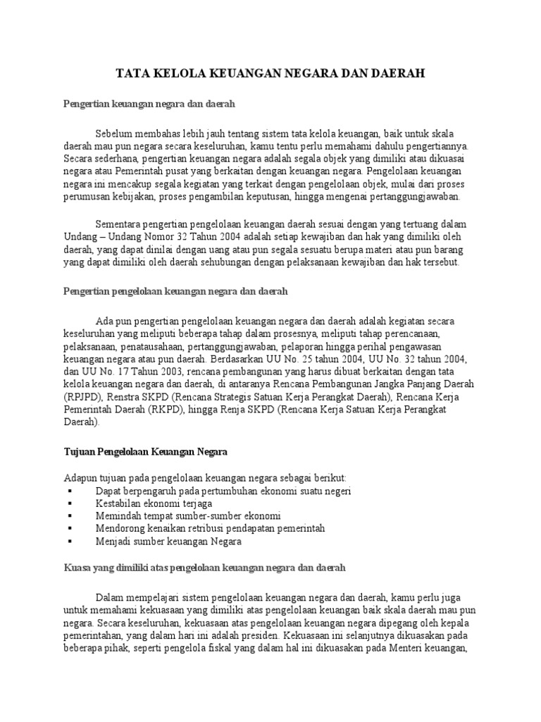Tata Kelola Keuangan Negara Dan Daerah | PDF