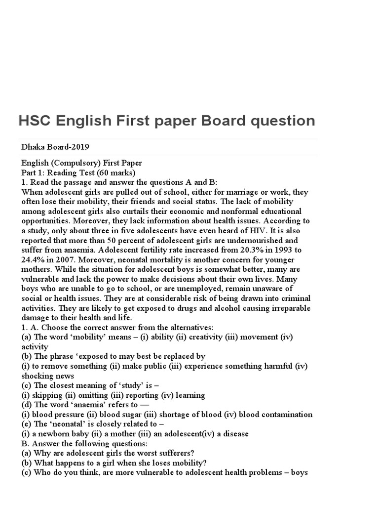 HSC First Paper Board Question | PDF | Etiquette