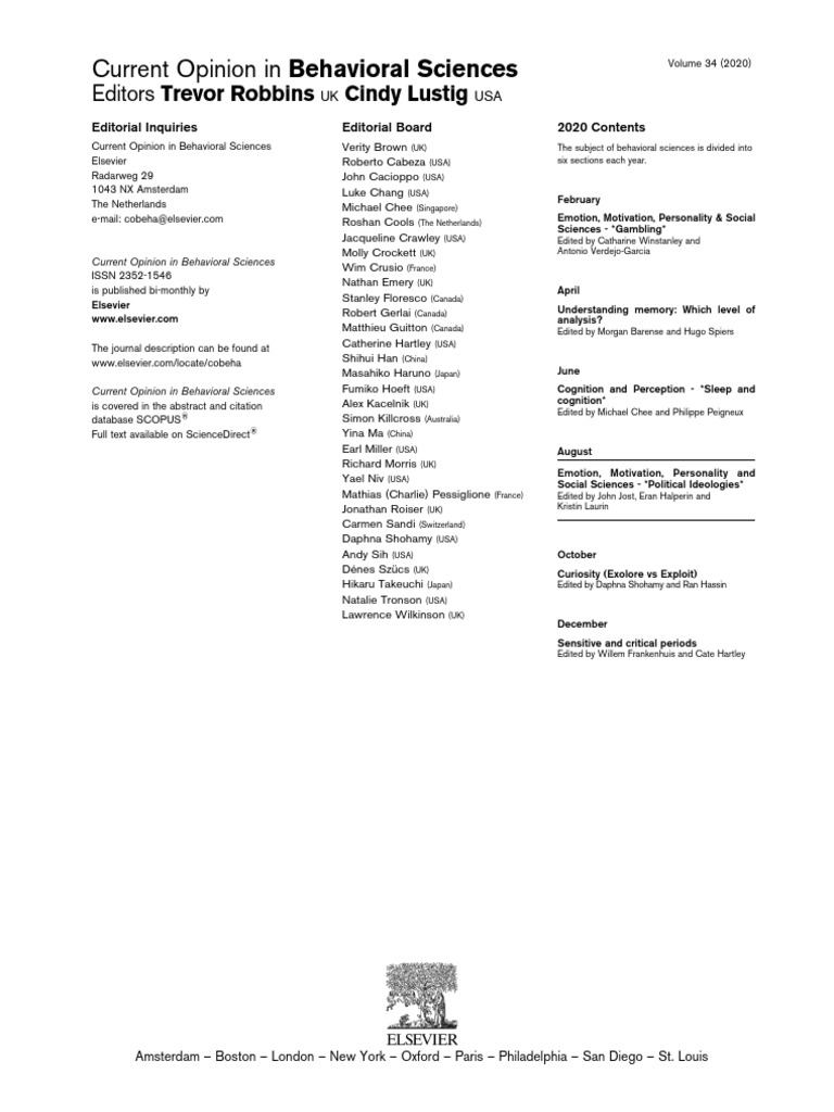 Editorial Board - 2020 - Current Opinion in Behavioral Sciences | PDF ...