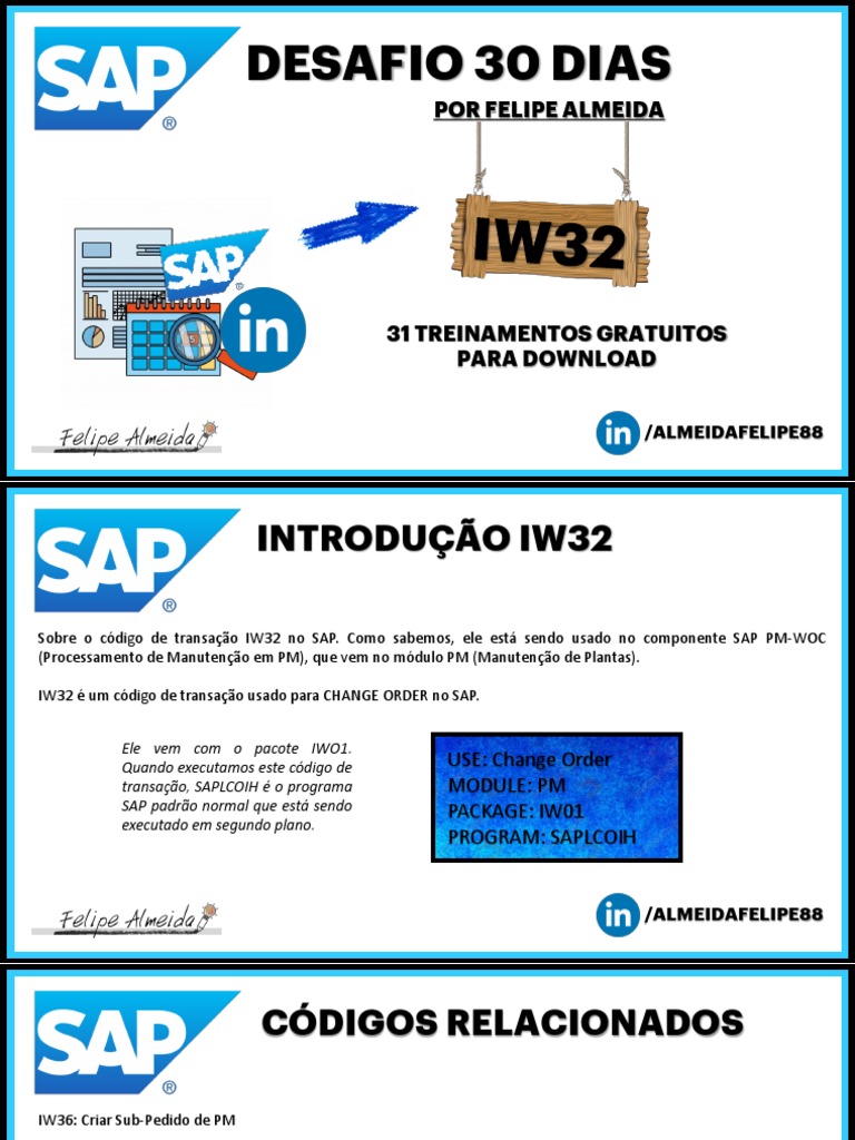 Transação IW32 no SAP: Alteração de Ordem | PDF | Informática | Programas