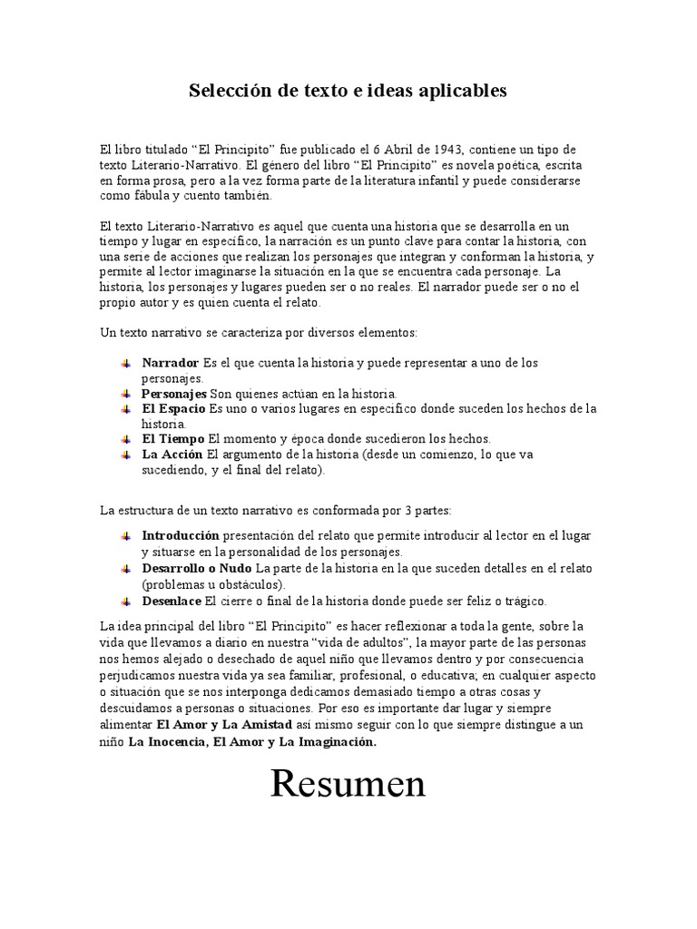 Selección de Texto e Ideas Aplicables | PDF | El Principito | Narrativa