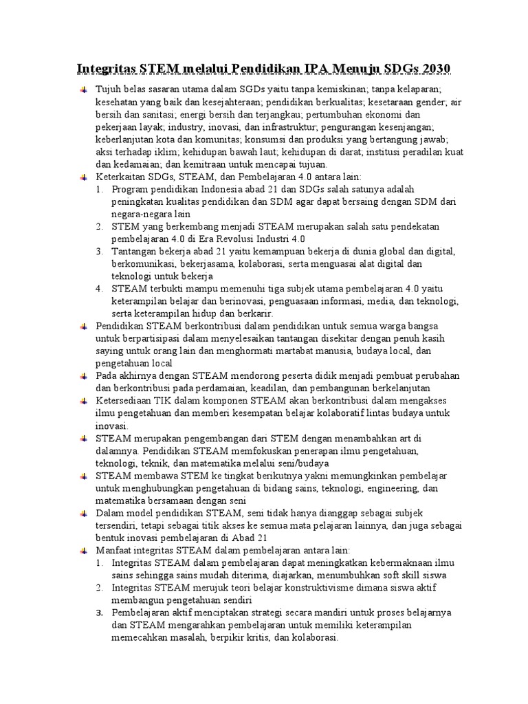 Resume Integritas STEM Melalui Pendidikan IPA Menuju SDGs 2030 | PDF