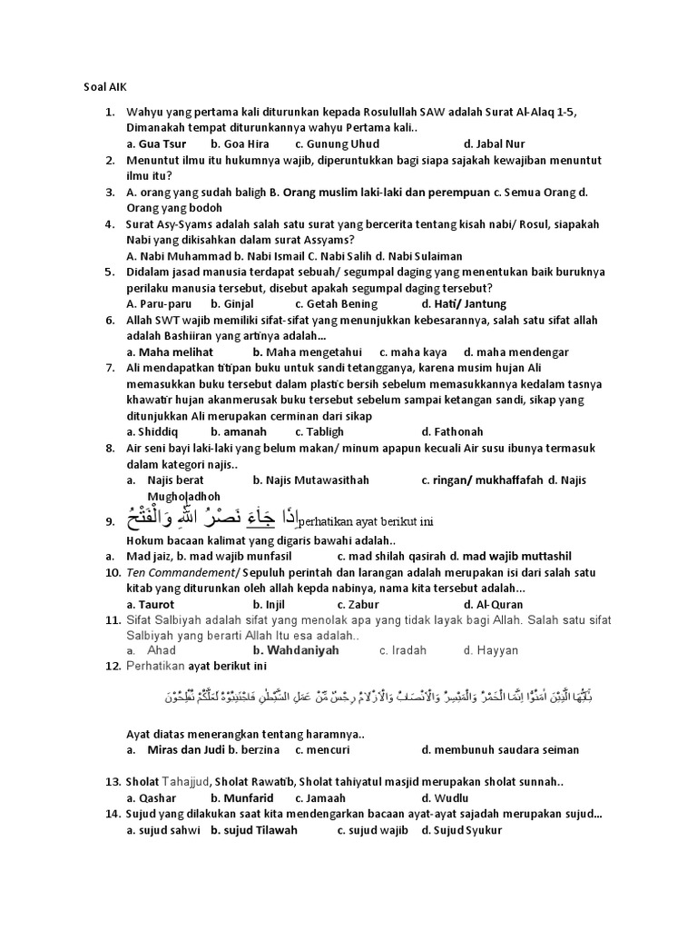 Soal AL-ISlam AIK | PDF | Kajian Bahasa Asing