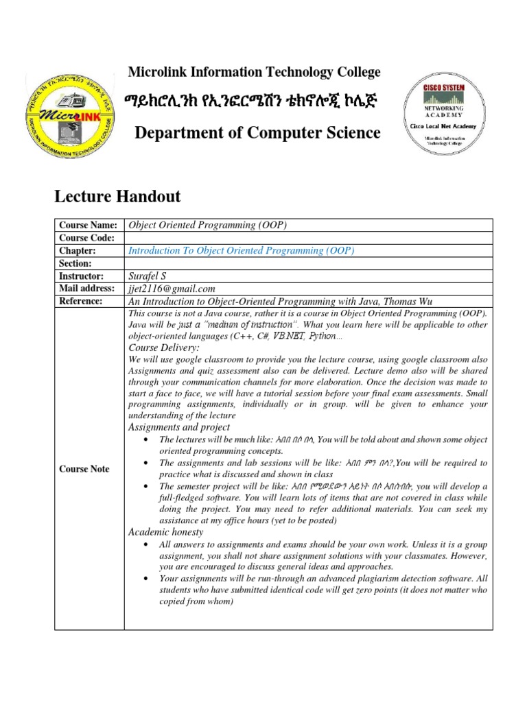 Ch01 - Introduction To OOP - 2020 PDF | Download Free PDF | Object ...