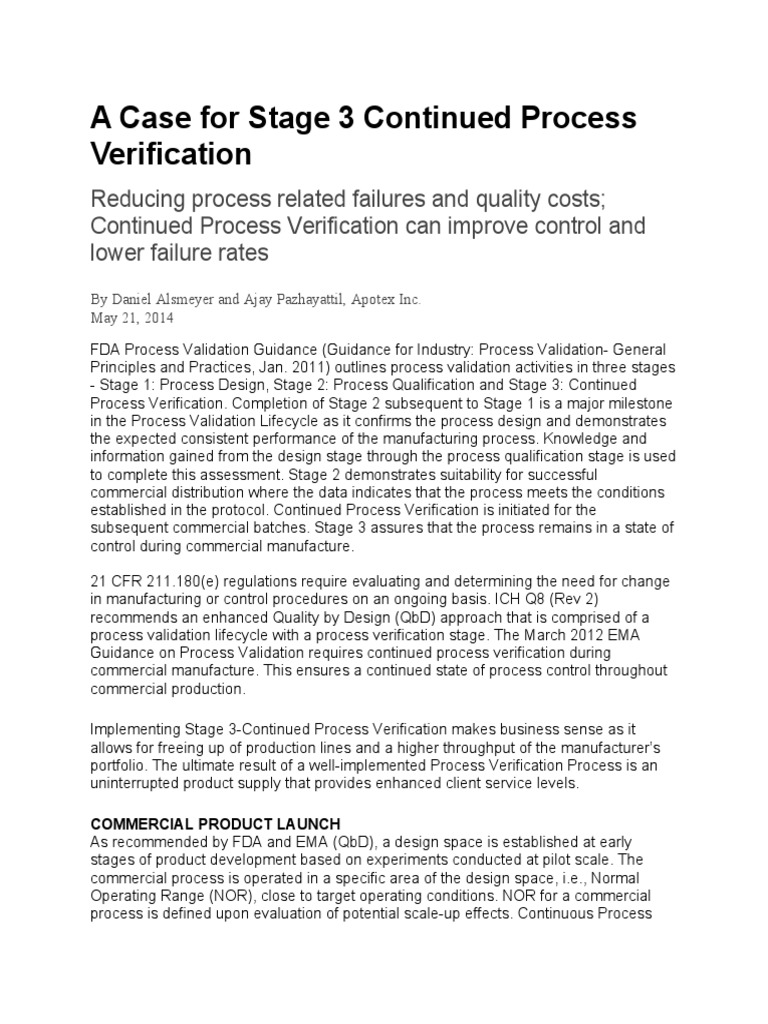 A Case For Stage 3 Continued Process Verification | Download Free PDF ...