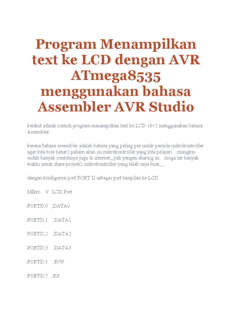 Program Menampilkan Text Ke LCD Dengan AVR ATmega8535 Menggunakan ...