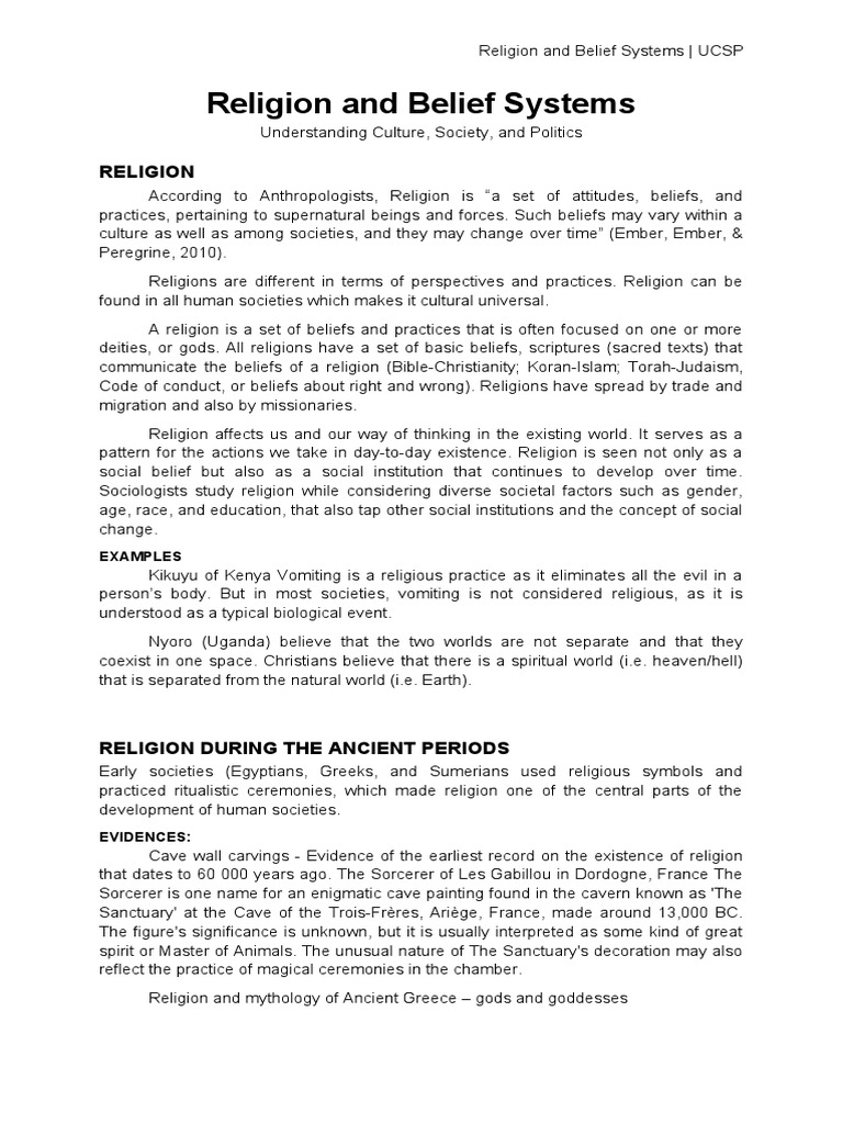 Religion and Belief System - UCSP-11 | PDF | Polytheism | Witchcraft