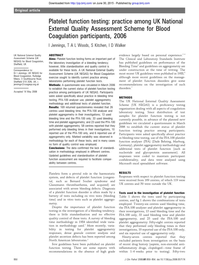 Platelet Function Testing: Practice Among UK National External Quality ...