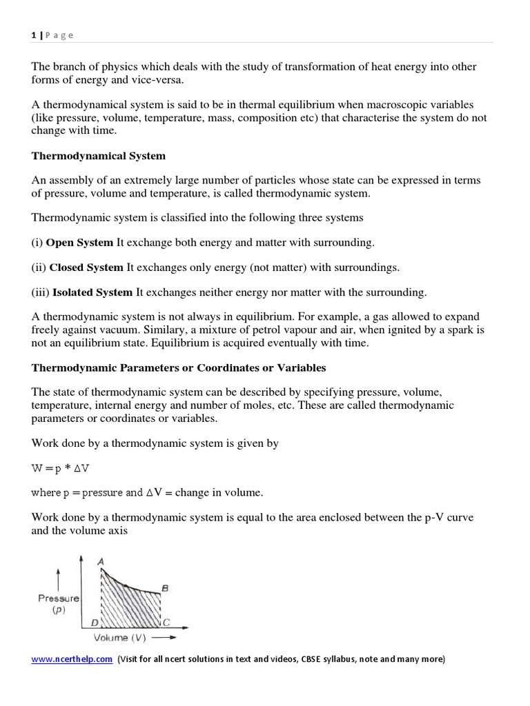 Class 11 Thermodynamics Notes PDF | PDF | Heat | Entropy