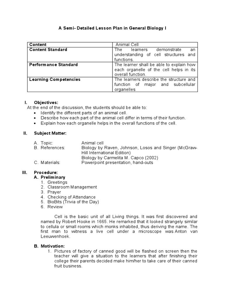 Animal Cell Lesson Plan | PDF | Endoplasmic Reticulum | Cytoplasm
