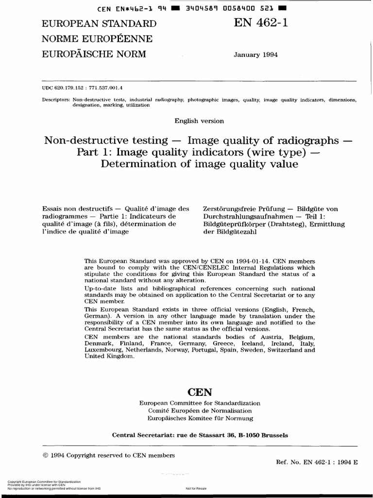 En 462-1 | PDF | Titanium | Radiography