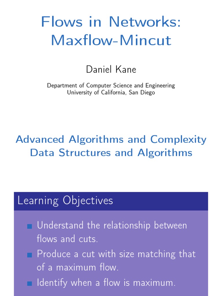 Flows In Networks Maxflow Mincut Daniel Kane Pdf Algorithms And Data Structures Graph Theory